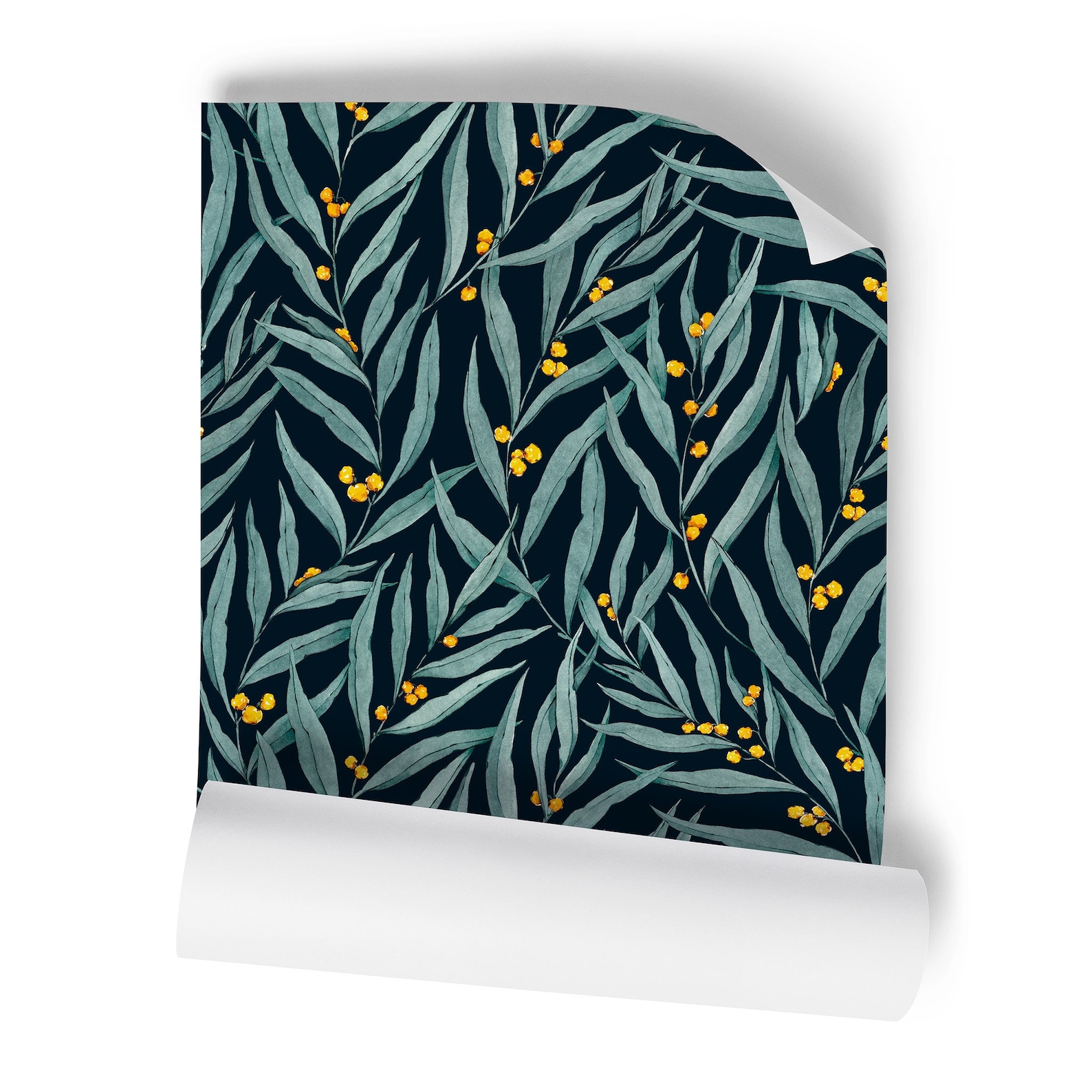 GOLDEN WATTLE LEAVES Navy-wall Decor Luxury Floral Wallpaper - Etsy