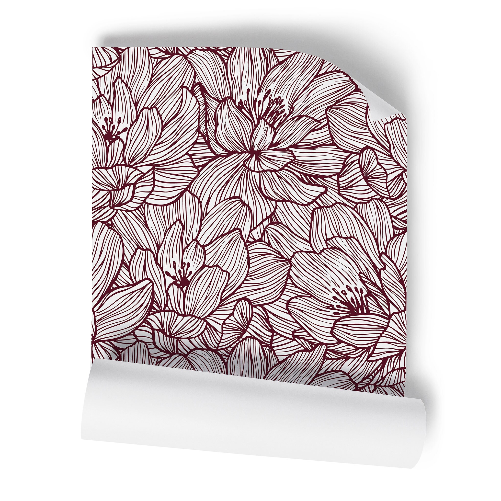 Lined Flowers Burgundy-wall Decor Luxury Floral Wallpaper Roll - Etsy
