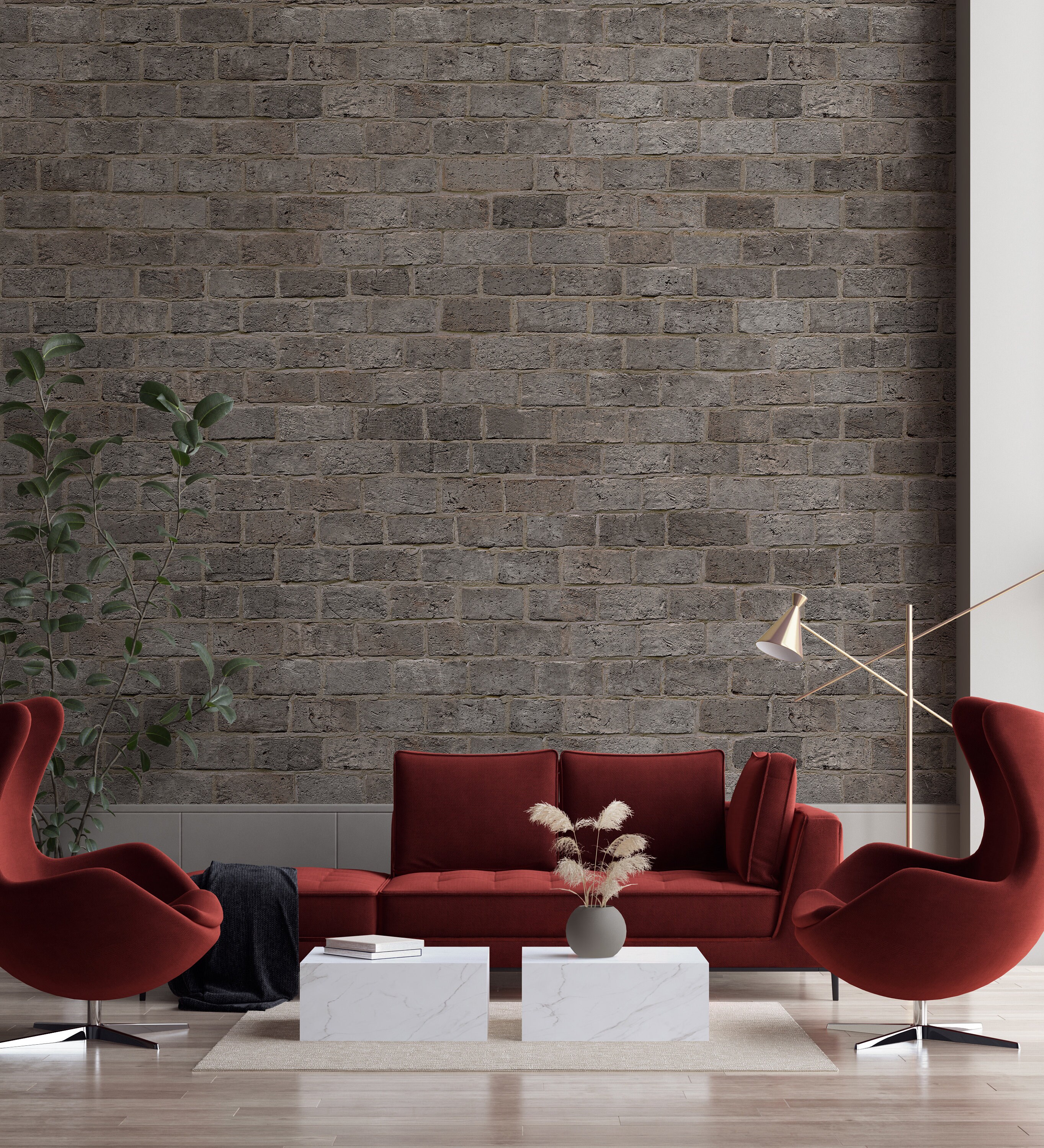 Limestone Brick Wallpaper Mural: Light Smoke, Canvas Texture, Peel and ...
