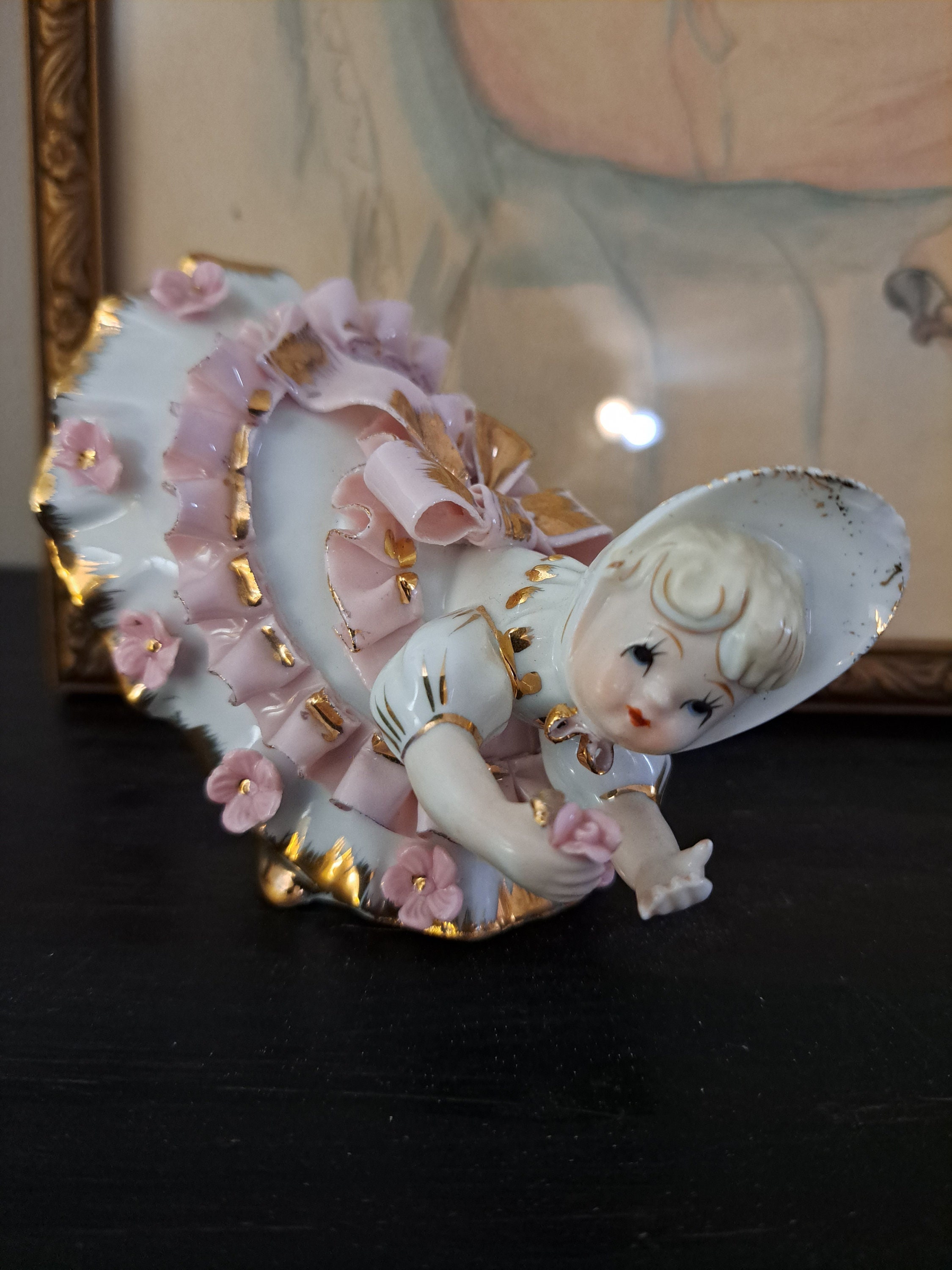 Vintage Lefton Figurine KW1412 Bloomer Girl Signed Geo. Z. Lefton 1940s ...