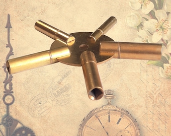 Antique Clock Key to Wind Up, Double Open Barrel Winding, Tarnished ...