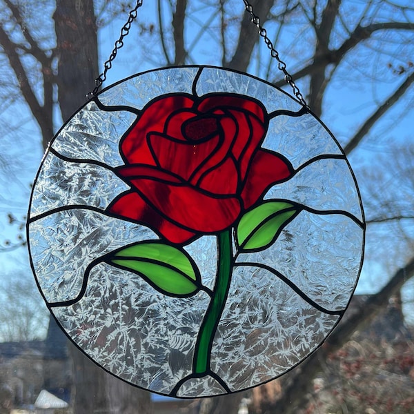 Stained Glass Red Rose - Etsy