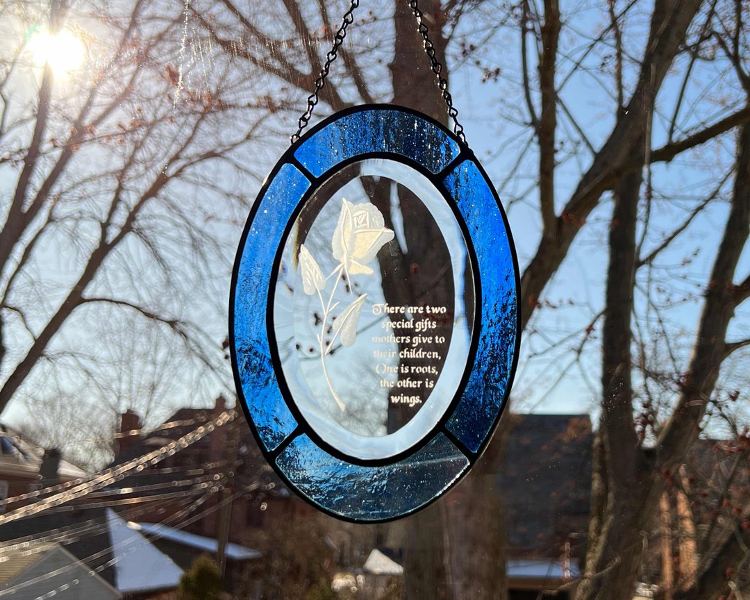 Handmade Stained Glass Etched Rose Bevel Suncatcher With Quote for Mom ...
