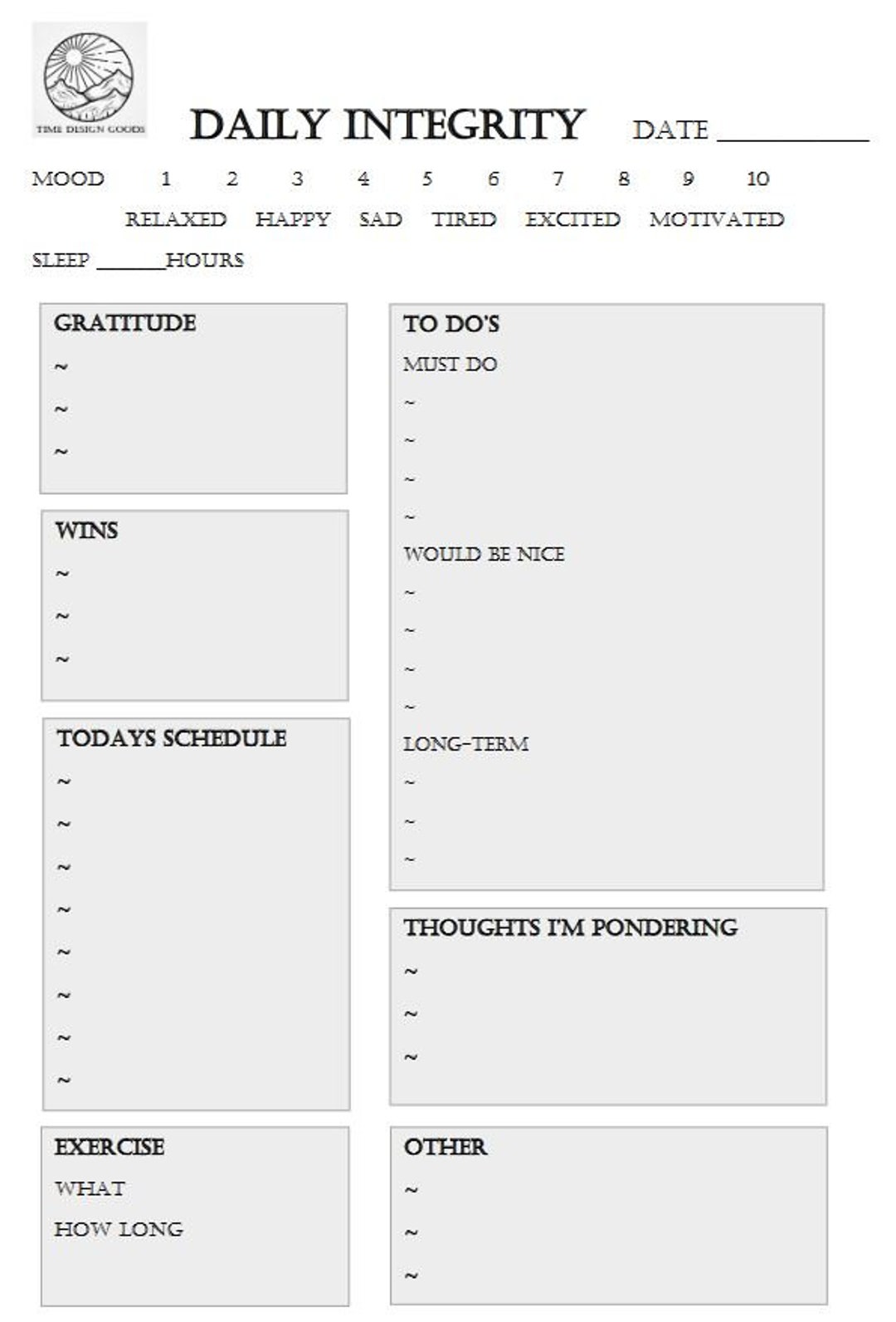 Daily Integrity Sheet - Etsy