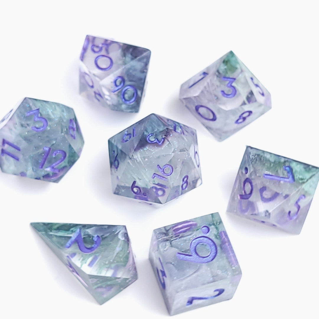 Handmade Dice Set, 7 Piece Dice Set, Crystal D4, 2x D20, Pen and Paper ...