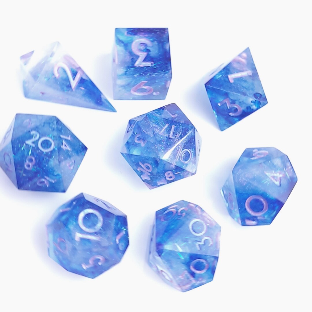 Handmade Dice Set, 8 Piece Dice Set, Crystal D4, 2x D20, Pen and Paper ...