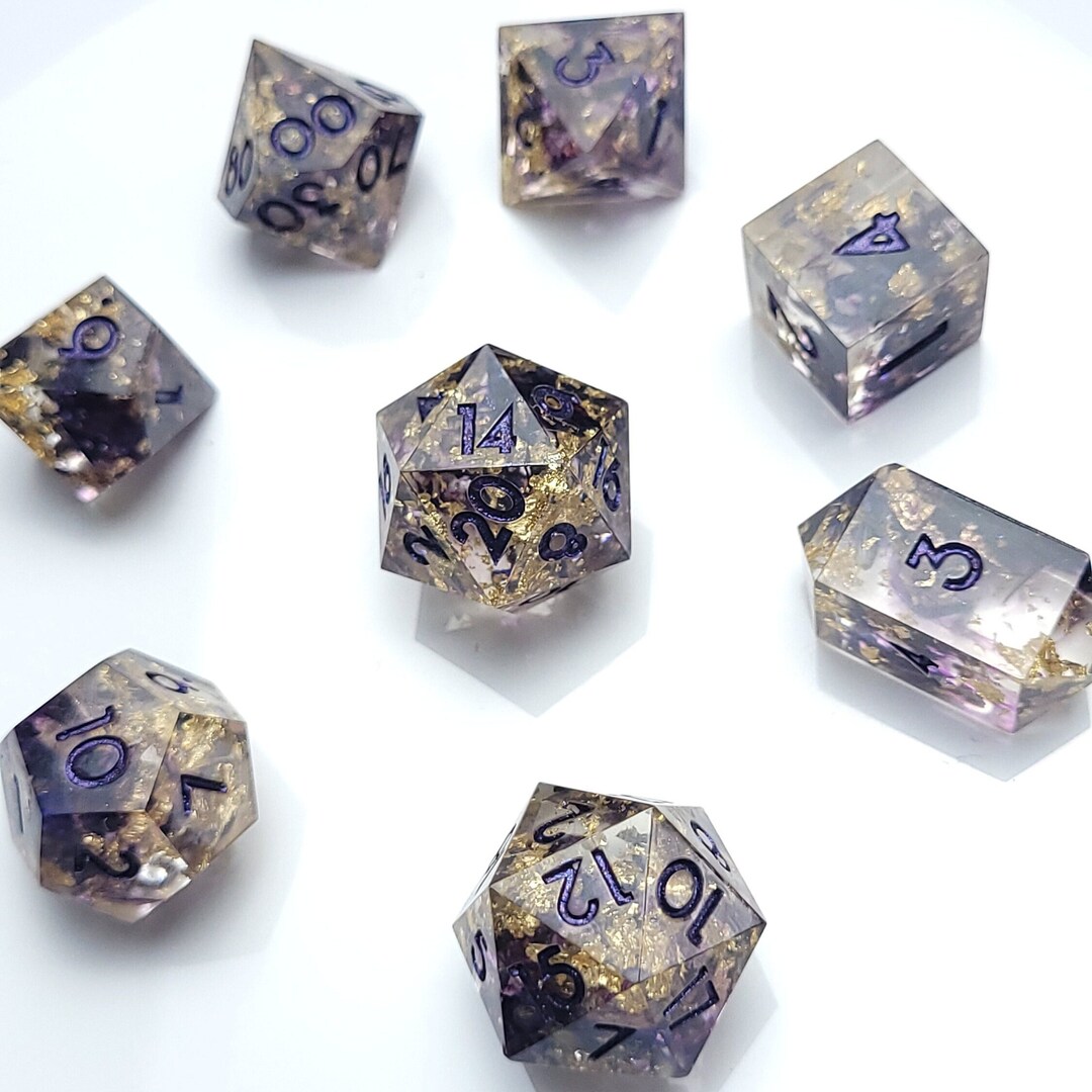 Handmade Dice Set, 8 Piece Dice Set, Crystal D4, 2x D20, Pen and Paper ...