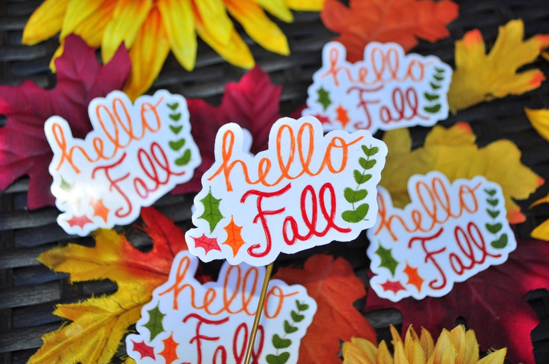 Hello Fall Glossy Weatherproof Vinyl Sticker | Hello Fall Sticker ...