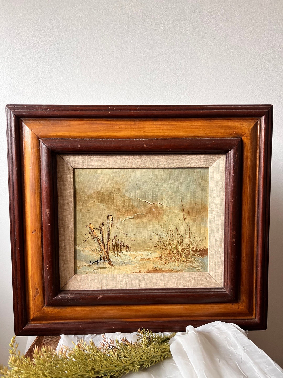Vintage Engel Painting Vintage Beach Landscape Framed Canvas Painting ...