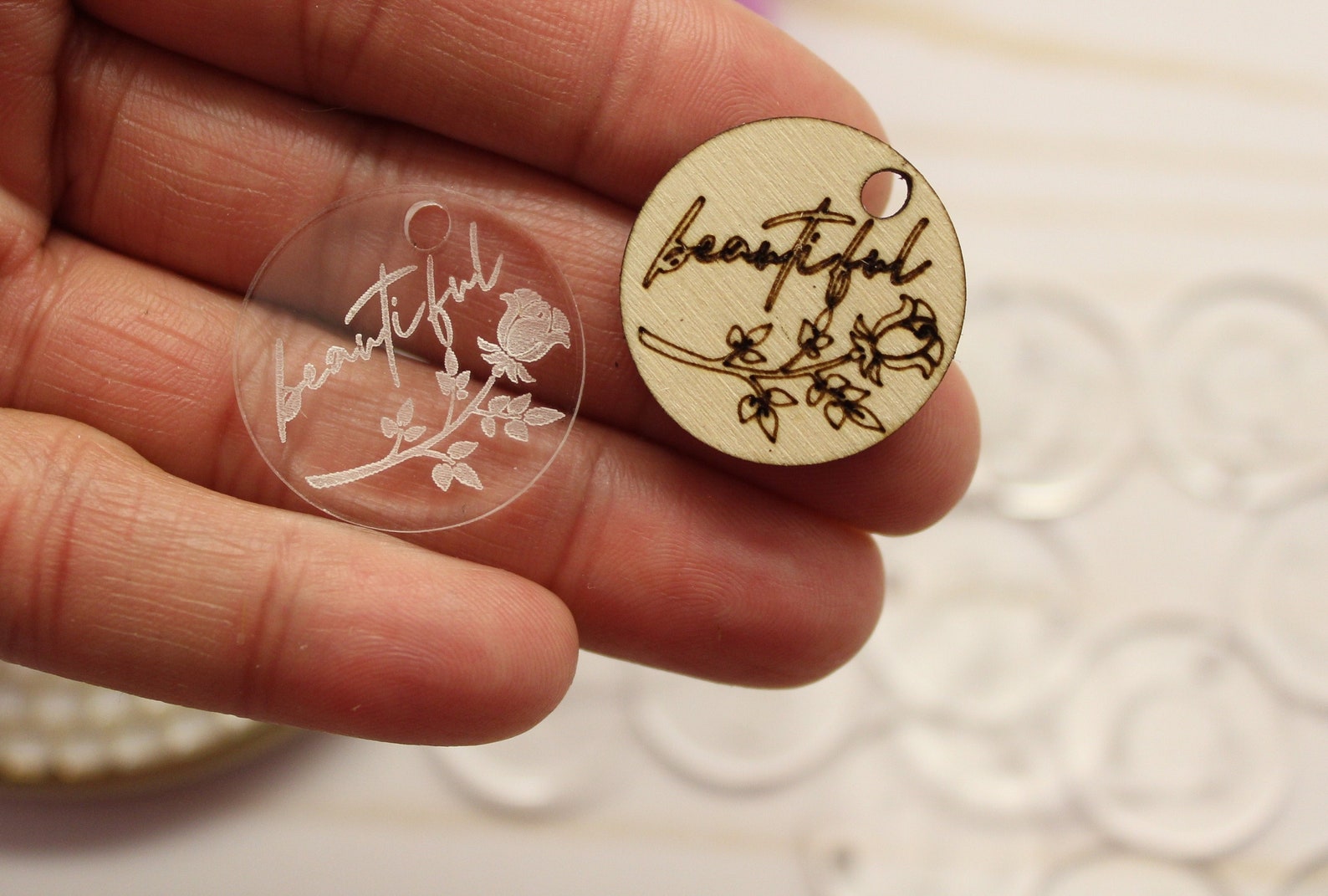 Custom Acrylic Tags 1 Engraved Acrylic Wood Charms - Etsy