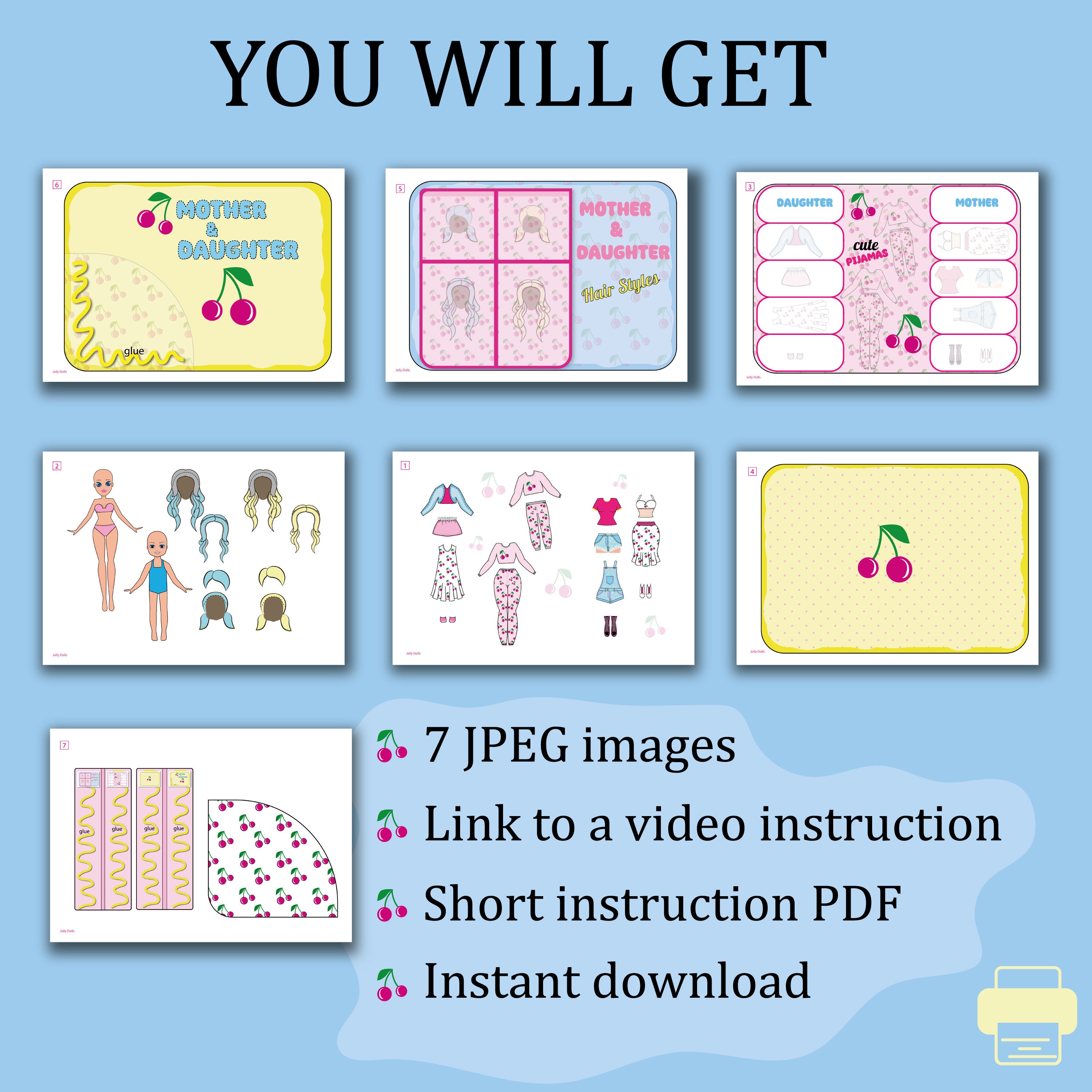 Printable Busy Book: Paper Dolls Mother and Daughter Cherry Dressing Up ...