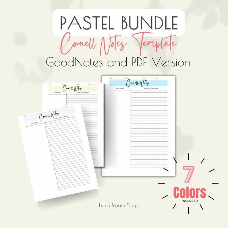Pastel Cornell Notes Template | Goodnotes & PDF Version | Digital ...