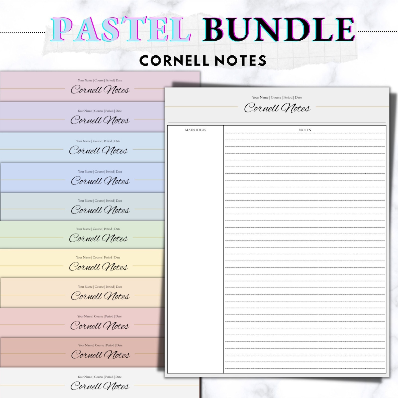 Cornell Notes Pastel Bundle | Aesthetic | Pastel Colors | Google Doc ...