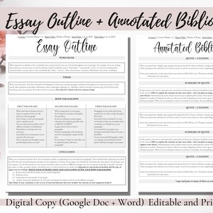 Essay Outline + Annotated Bibliography: Editable Google Docs & Word ...