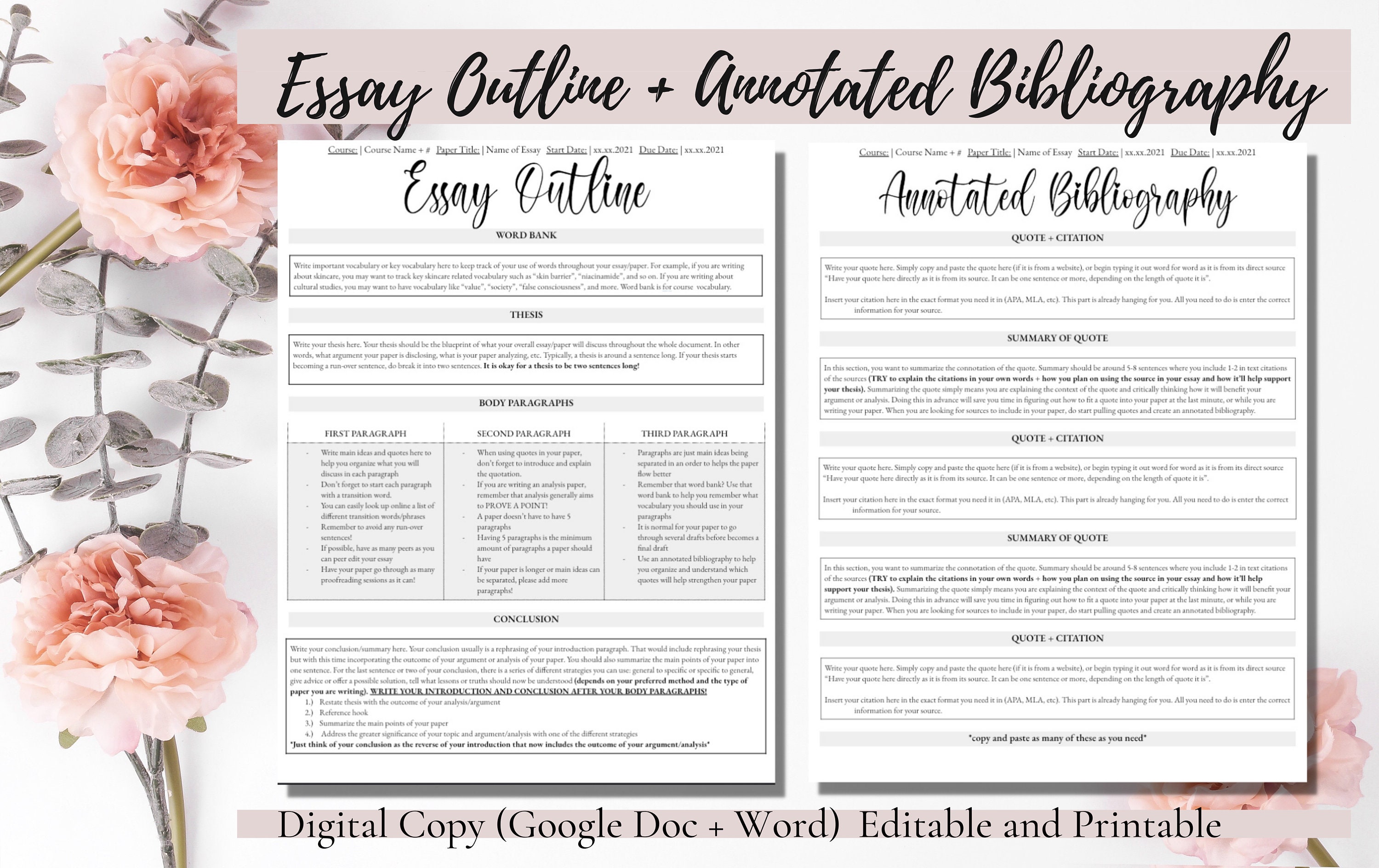 Essay Outline + Annotated Bibliography: Editable Google Docs & Word ...