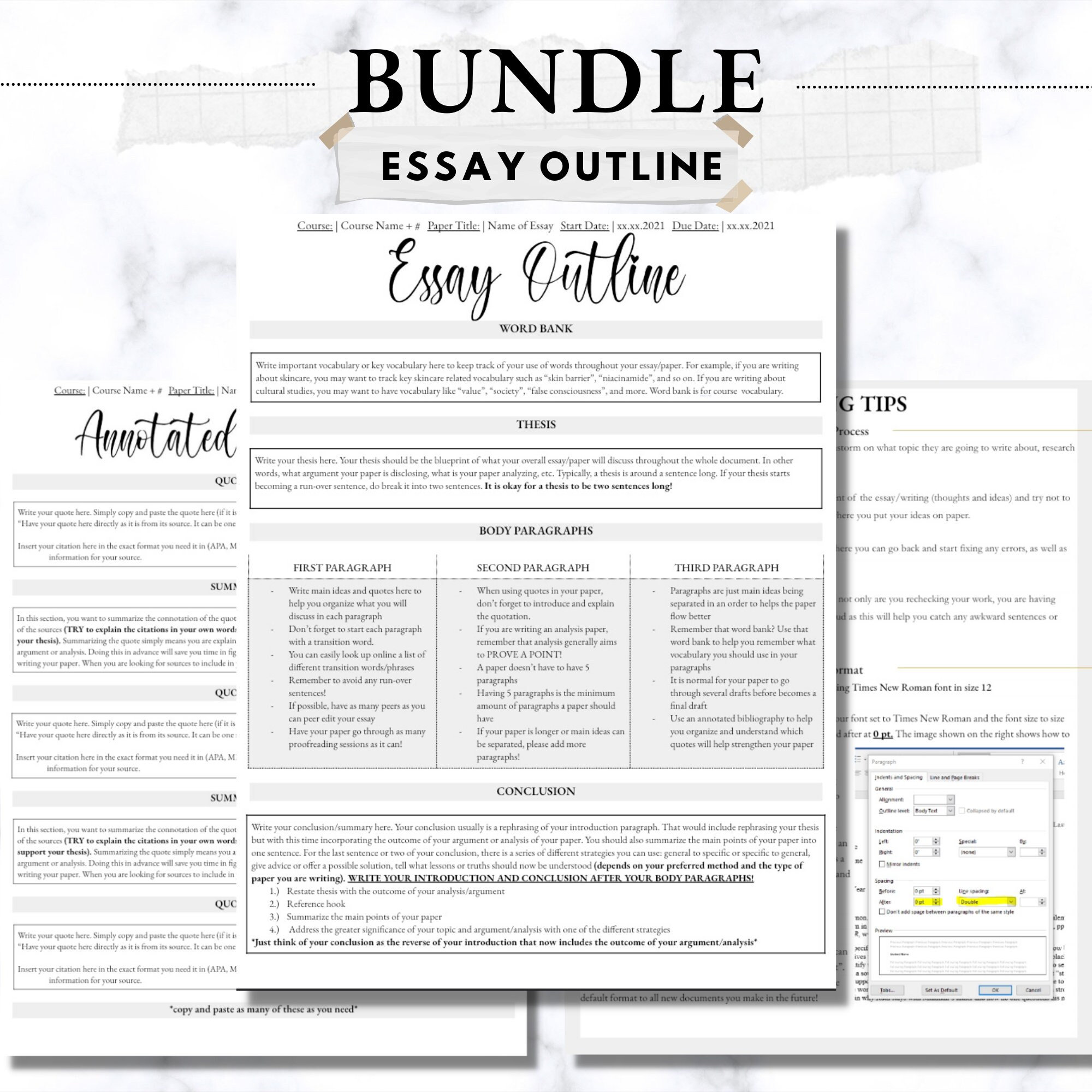 Essay Outline + Annotated Bibliography: Editable Google Docs & Word ...