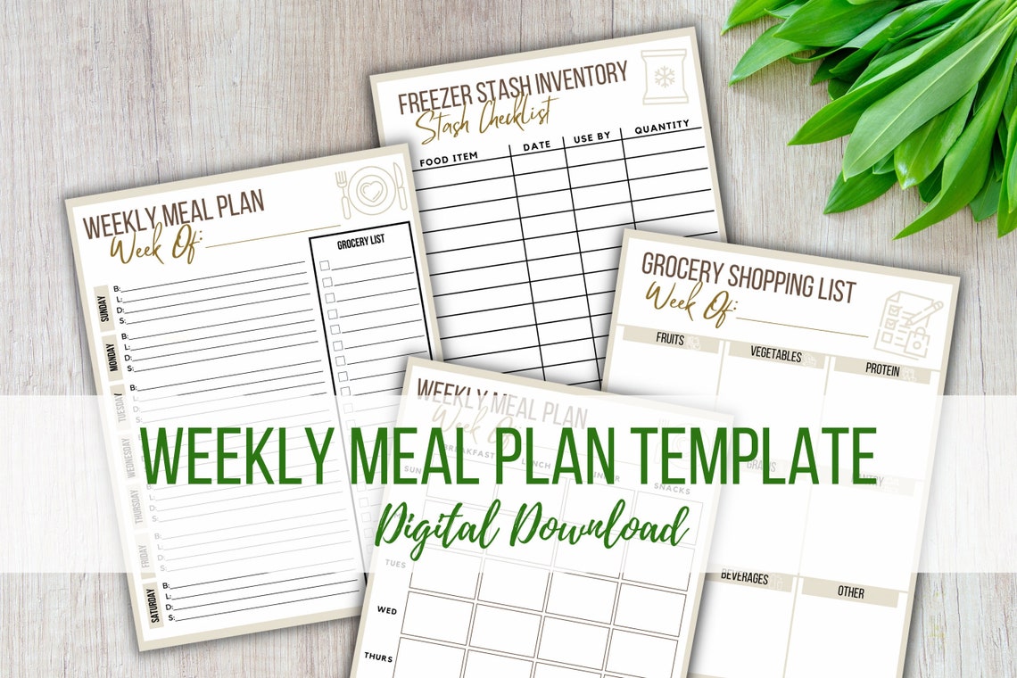 Weekly Meal Plan & Grocery List Printable Template | PDF Download ...