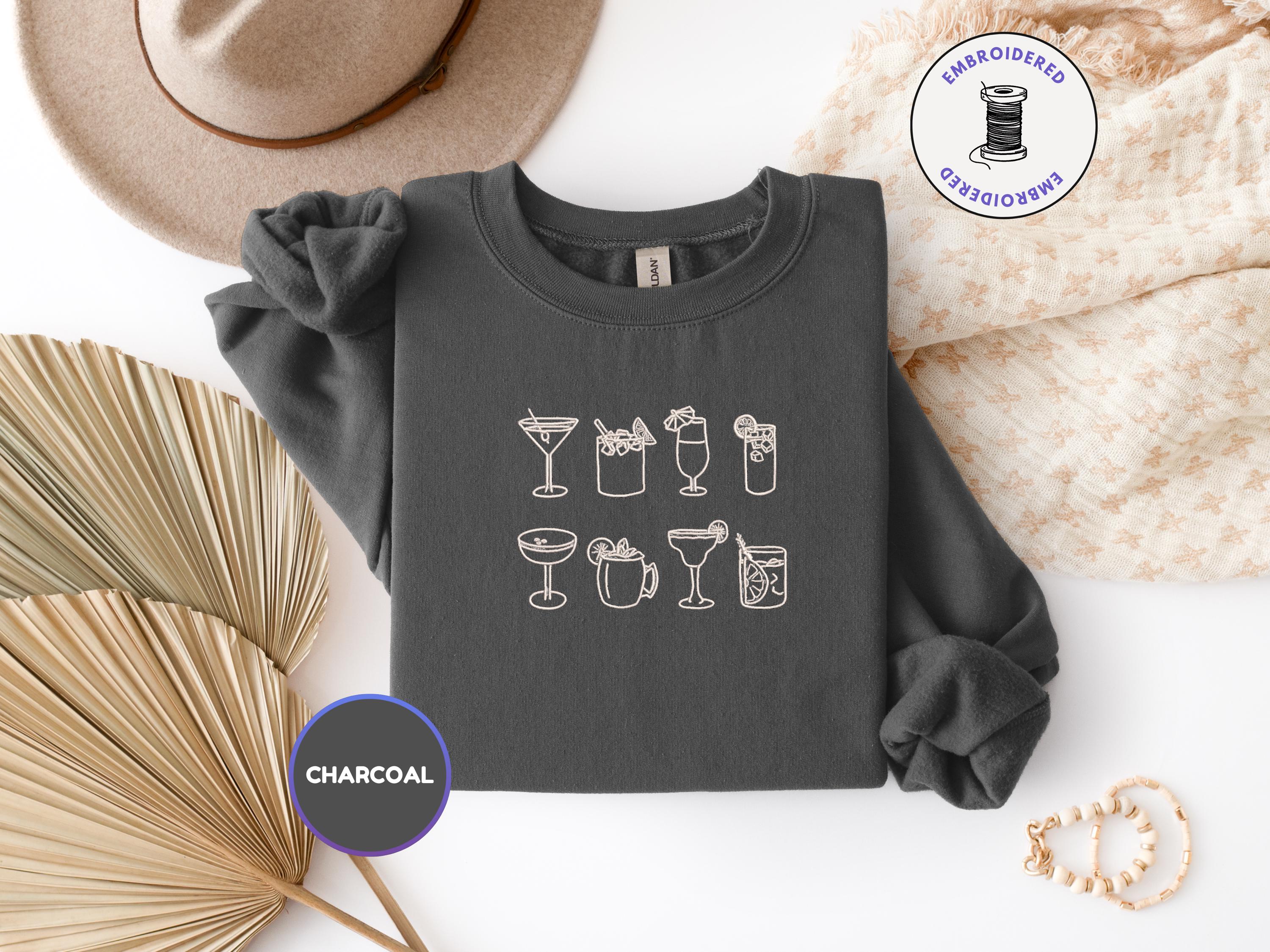 Embroidered Cocktail Sweatshirt: Custom Thread Color, Minimalist ...