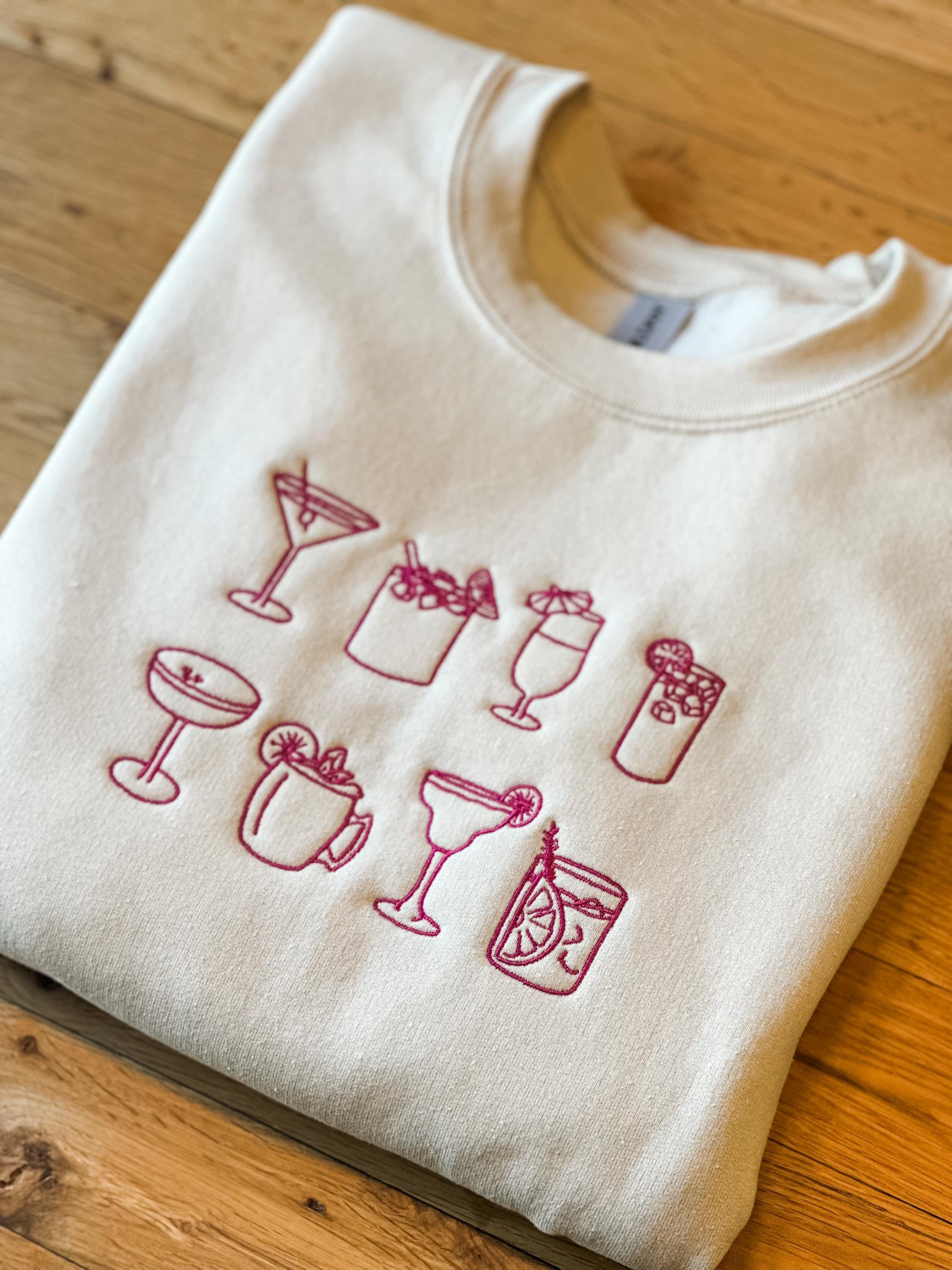 Embroidered Cocktail Sweatshirt: Custom Thread Color, Minimalist ...