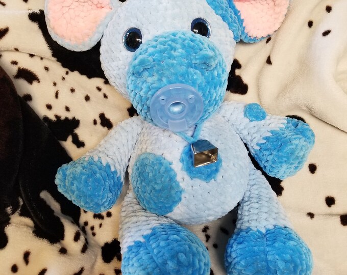 Finished Crochet Baby Blue Cow Plushie, Stuffed Baby Cow - Etsy