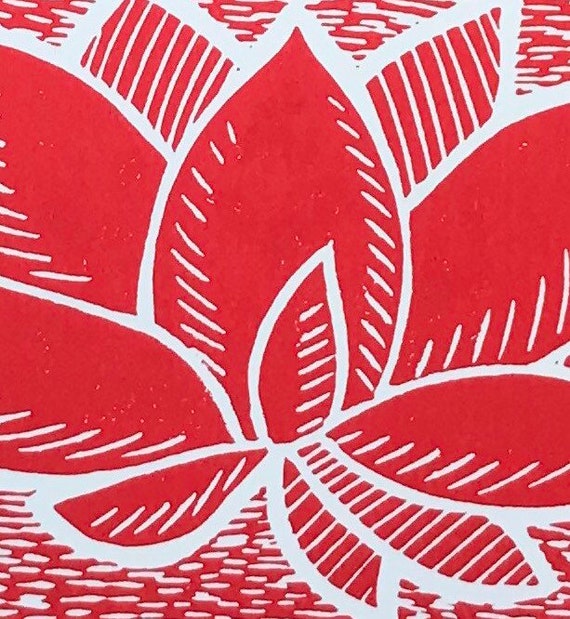 Wood & Linocut Prints Art & Collectibles Scarlet Lotus Original Lino ...