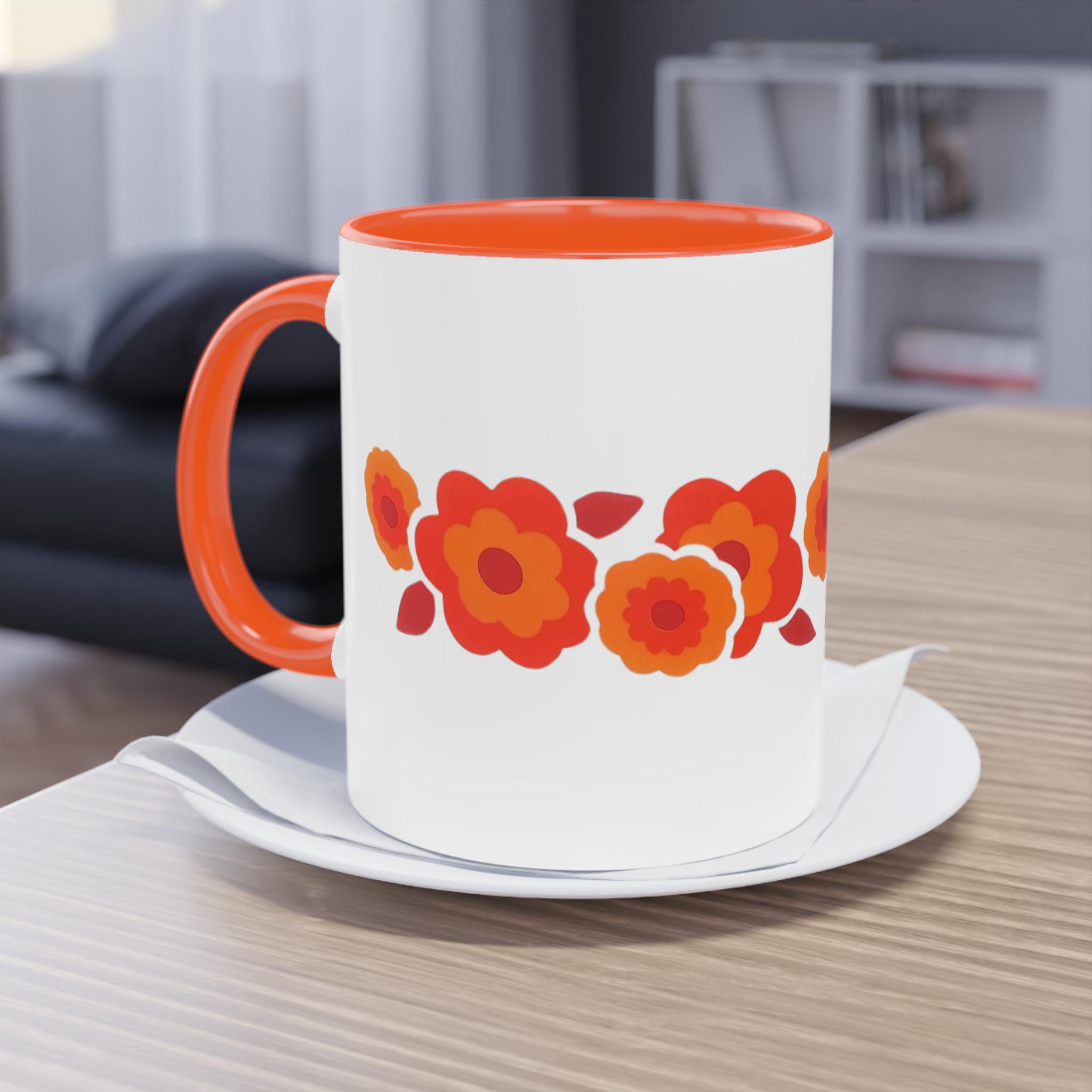 Arcopal Lotus Inspired 70s Flower Power Orange Accent Coffee Mug (11 ...