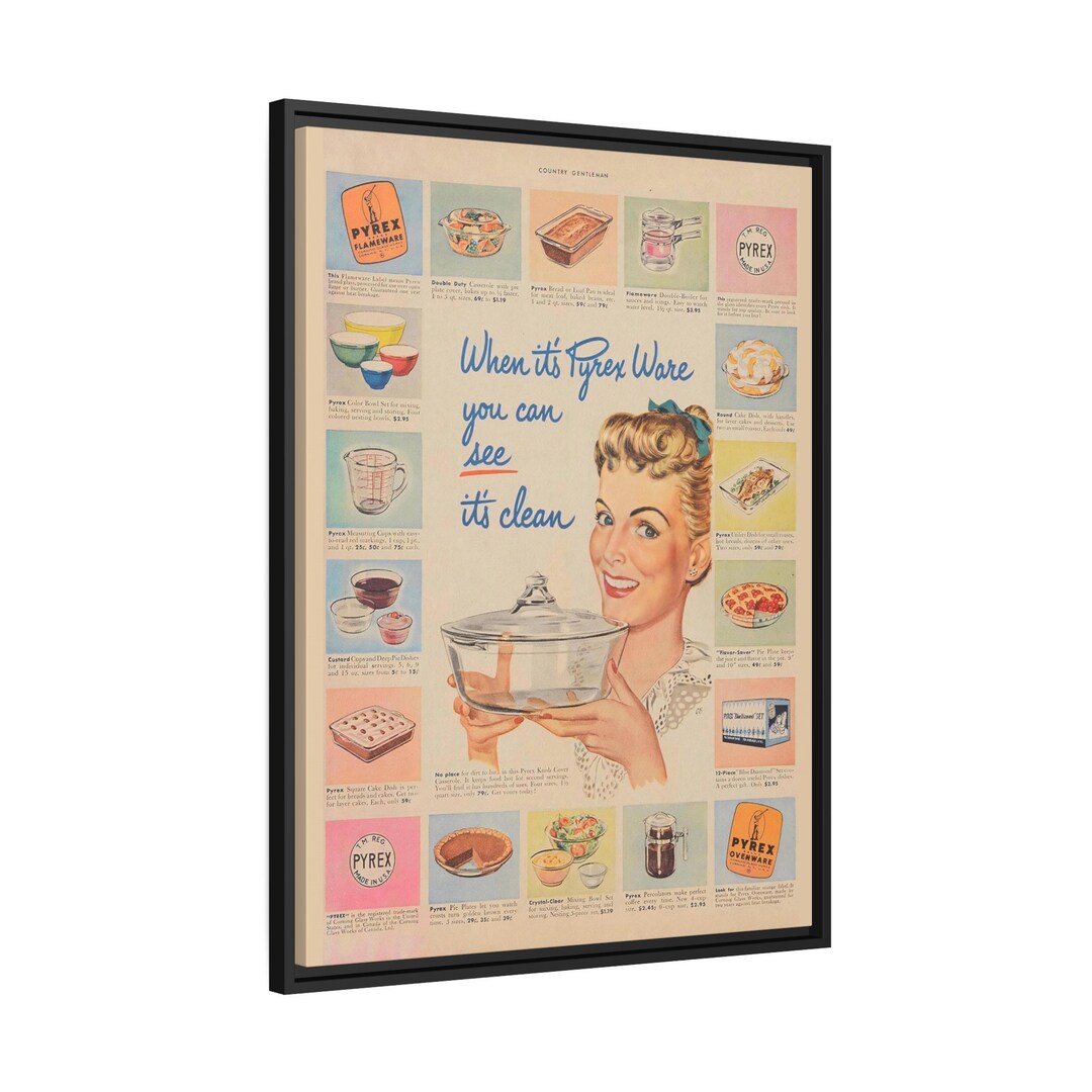 Vintage 1948 Pyrex Ad Canvas Print - Classic Cookware Ad - Retro ...