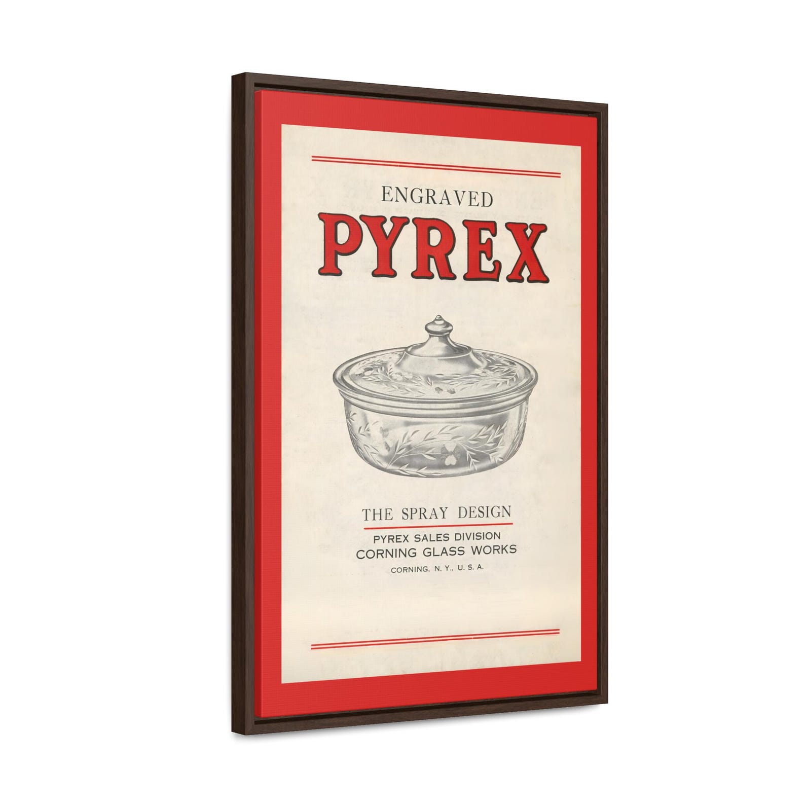 Engraved Pyrex Poster Gallery Framed Canvas Wraps. Corning Glass Works ...