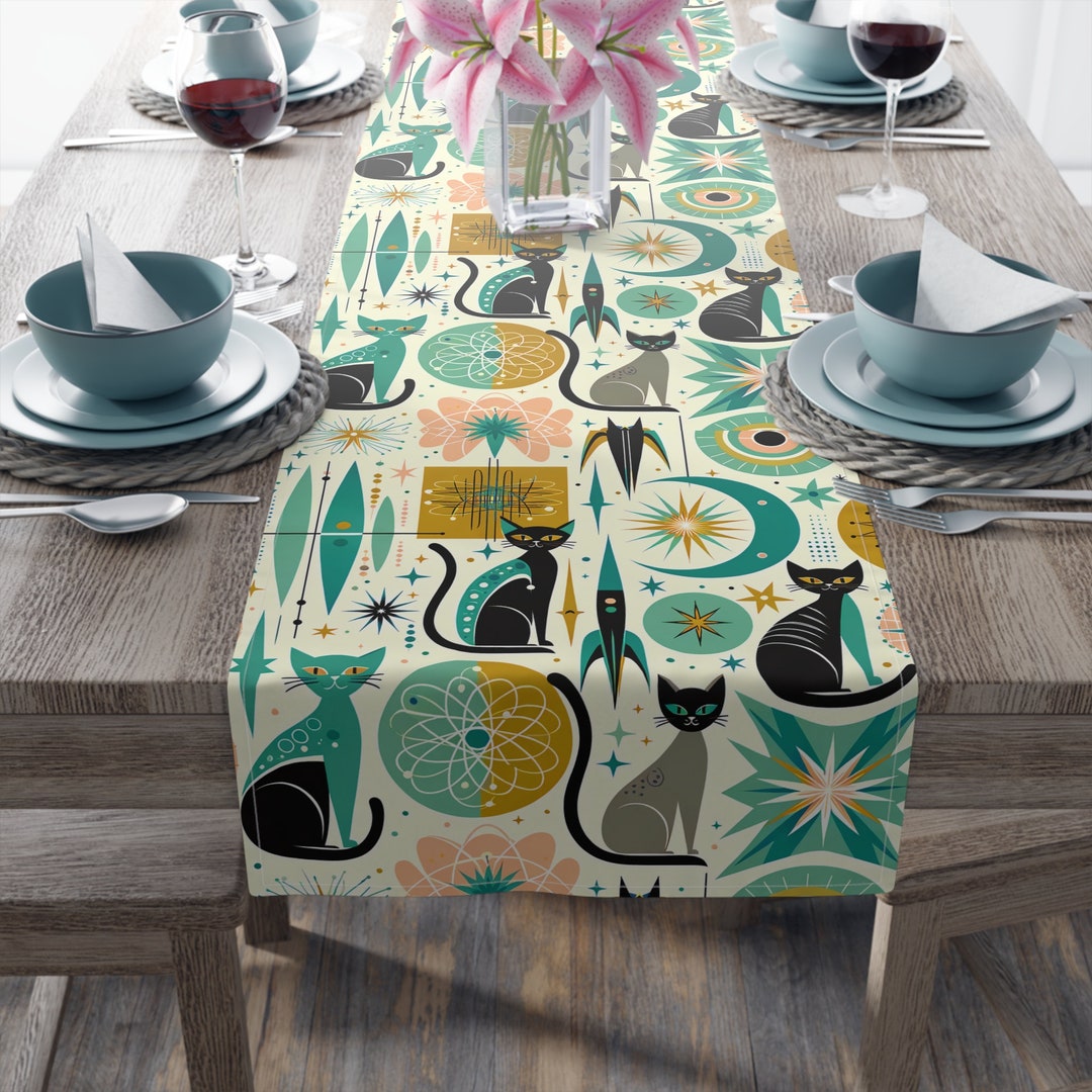 Mid-century Modern Cat Table Runner - Atomic Age Inspired Kitchen Linen ...