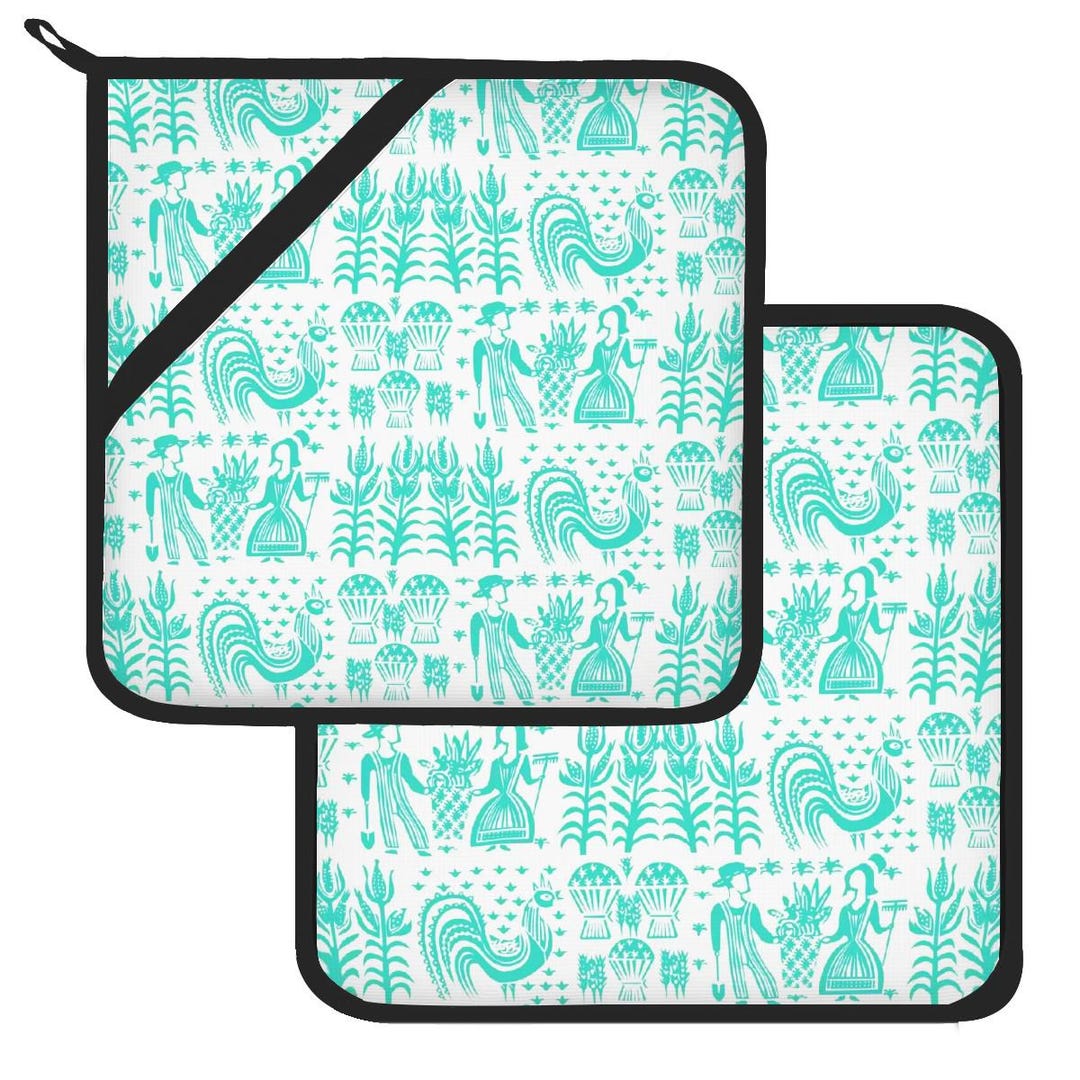 Butterprint Pyrex Pattern Pot Holder Set: Turquoise Vintage Style - Etsy