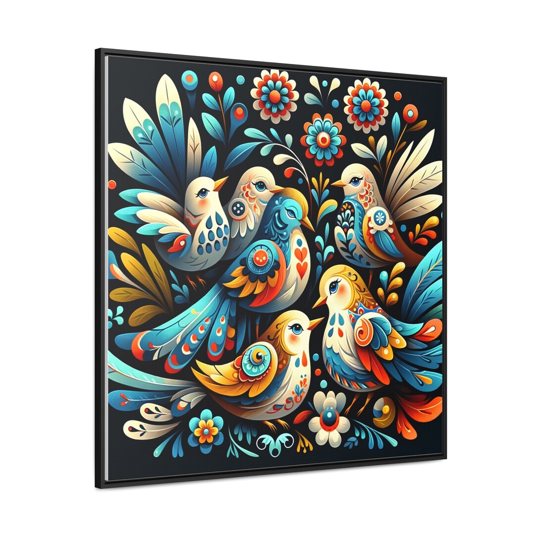 Vibrant Avian Melody Canvas Print - Colorful Birds & Florals - 70s ...