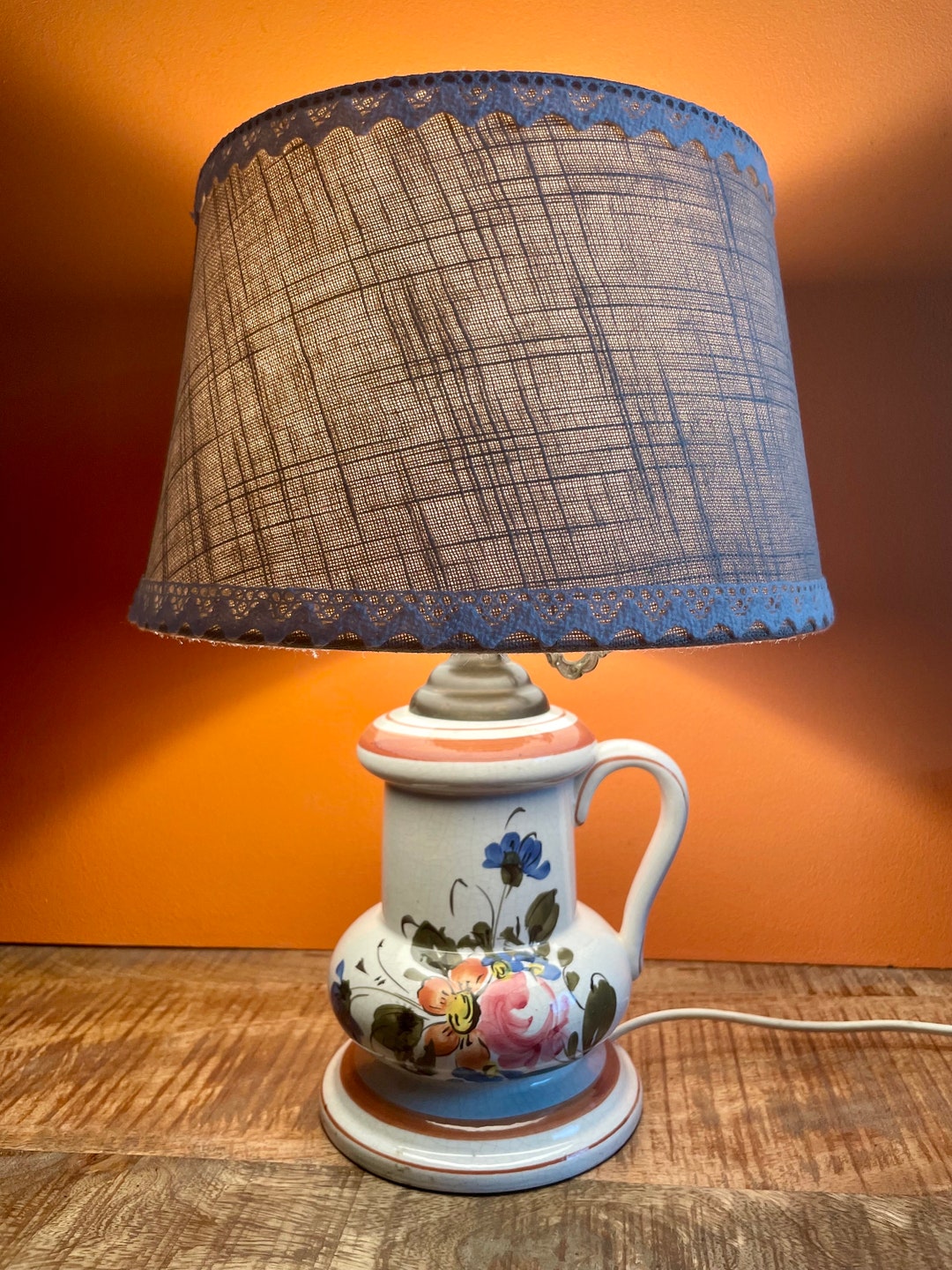 1950s Vintage Delft Polychrome Lamp - Hand-painted Floral Ceramic ...