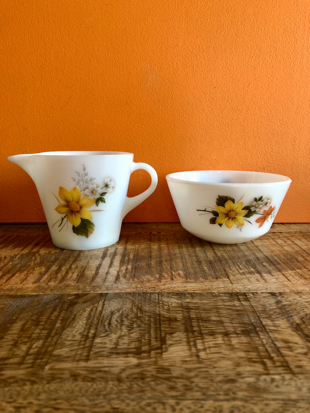 JAJ Pyrex Autum Glory Milk Jug and Sugar Bowl - Vintage JAJ Pyrex ...