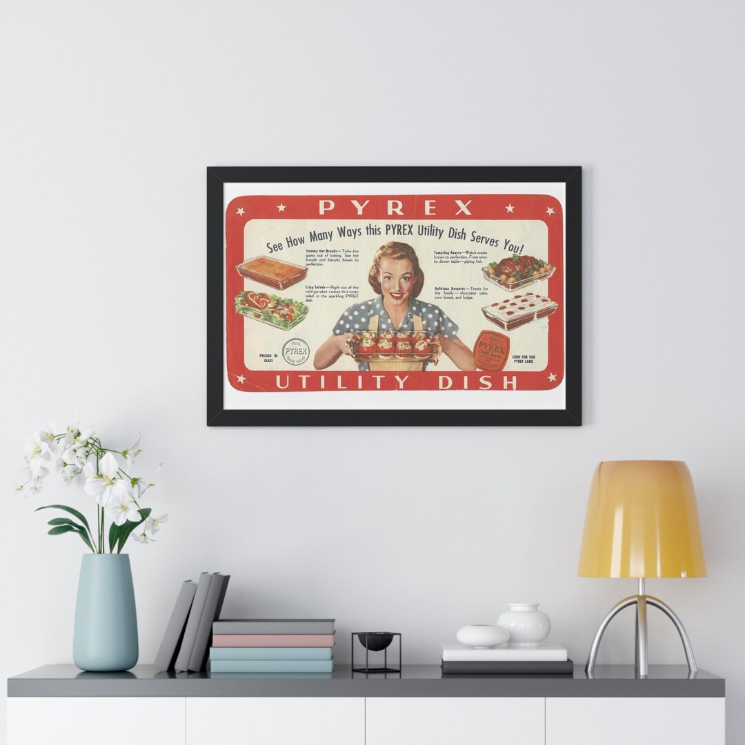 Retro Culinary Art: '50s Pyrex Utility Dish Framed Poster - A Homage to ...