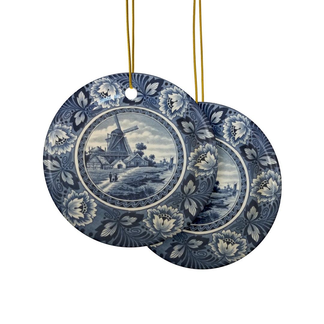 Delft Blue Style Ceramic Christmas Ornaments Delftware Blue Windmill ...