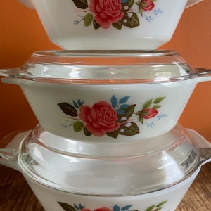 Set JAJ England Pyrex Cottage Rose Casserole 505 + 509 + 513 Vintage ...