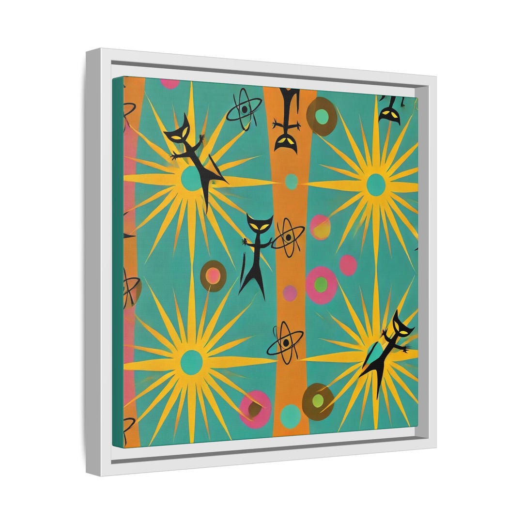 Mid-century Modern Atomic Age Cat Canvas Art Retro Starburst ...