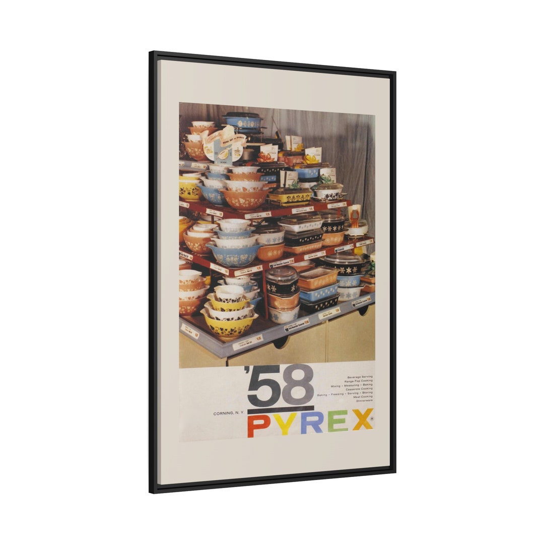 Retro Pyrex Catalog Cover Framed Canvas | Vintage Kitchenware Art ...