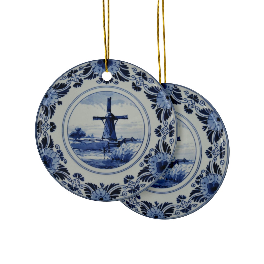 Delft Blue Style Ceramic Christmas Ornament, Windmill Design - Etsy