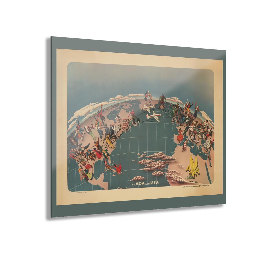 1947 AOA Fly to the USA Map Acrylic Print | Ayres Houghtelling Cultural ...