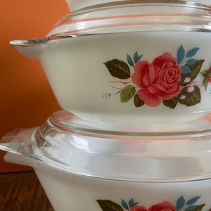 Set JAJ England Pyrex Cottage Rose Casserole 505 + 509 + 513 Vintage ...