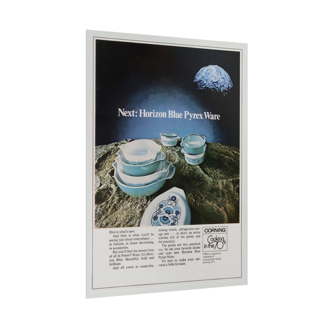 Vintage Pyrex Horizon Blue Advertisement Poster | Mid-century Kitchen ...