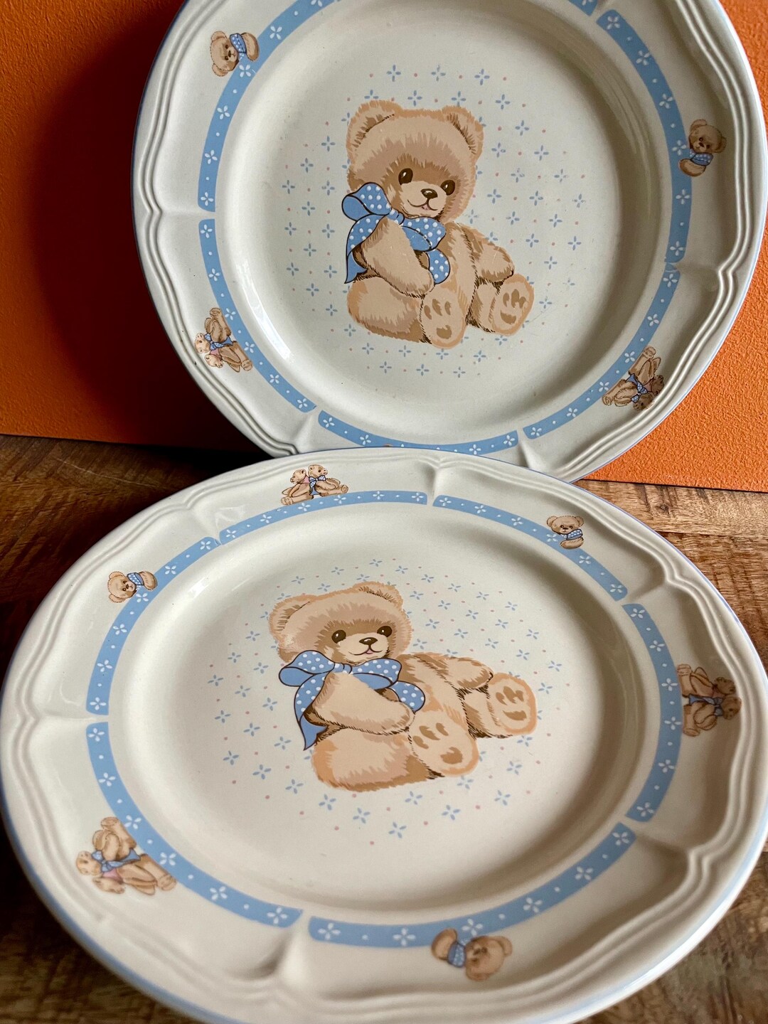 Set of 9" Tienshan Theodore Bear Plates Set of 2 - Teddy Bear Stoneware ...