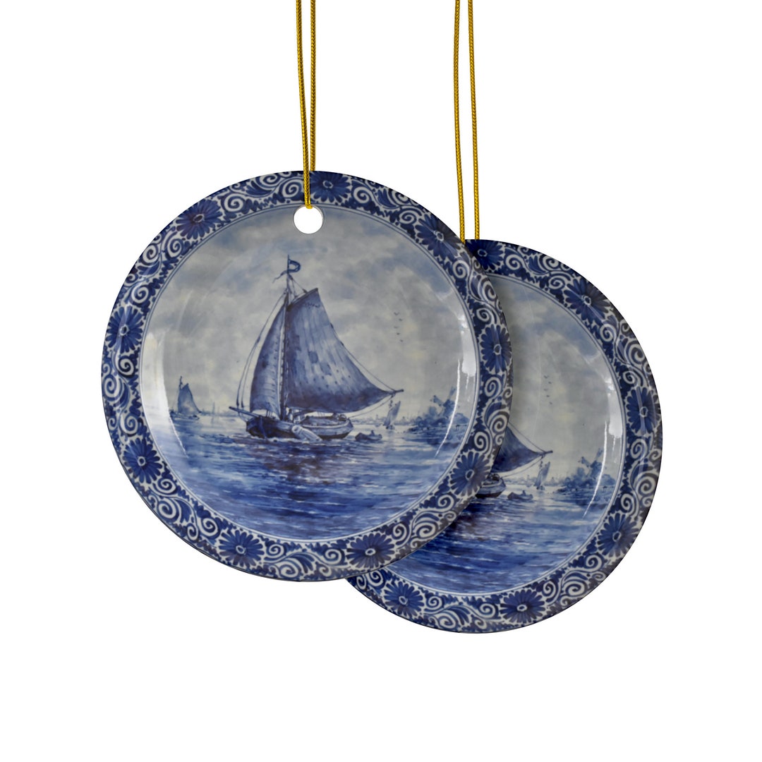 Delft Blue Style Ceramic Christmas Ornaments Delftware Blue Sail Boat ...