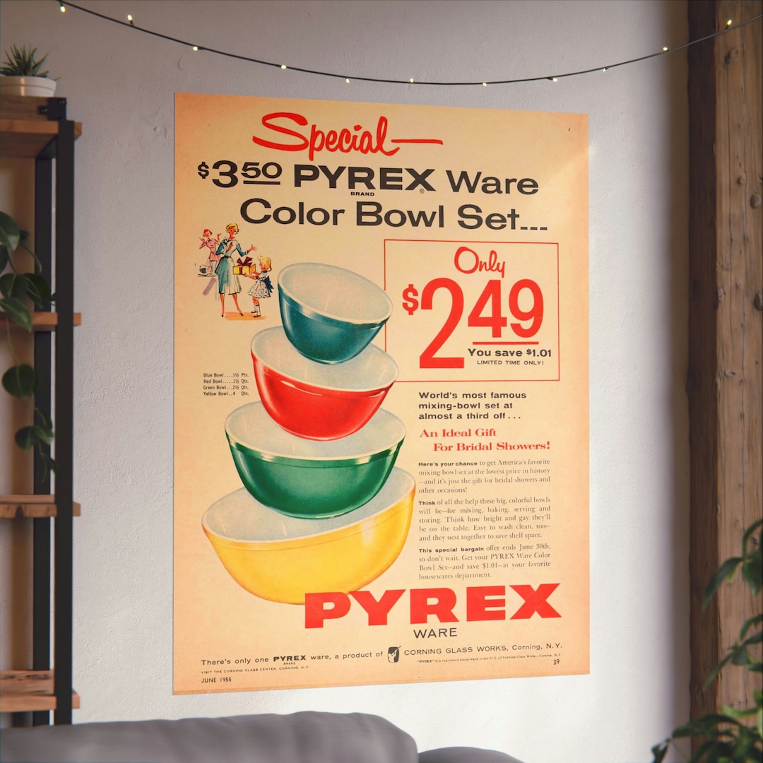 Vintage Pyrex Advertisement Matte Vertical Posters Pyrex Primary Mixing ...