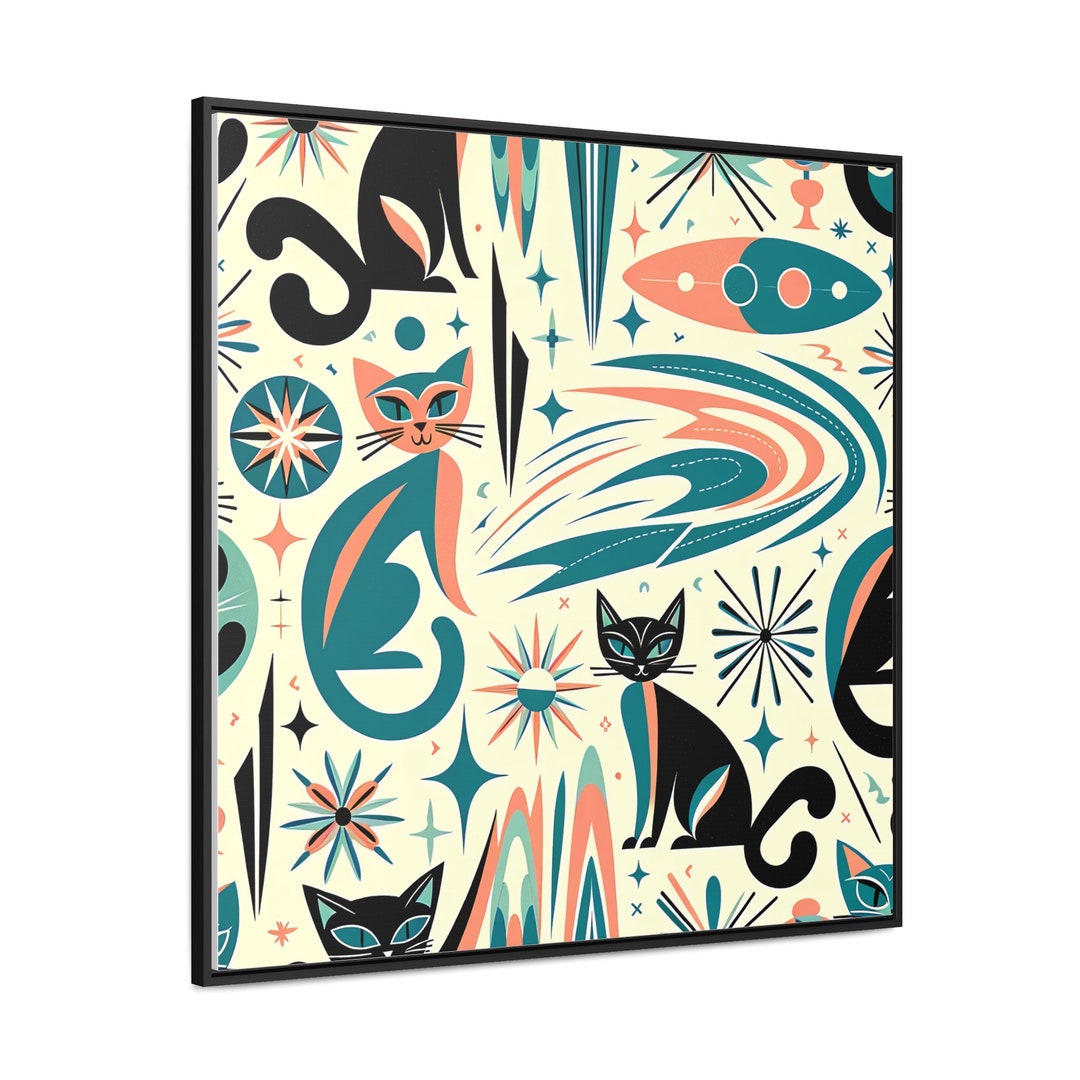 Retro Chic Atomic Cats Canvas Print - Mid-century Space Age Artwork - Eclectic Wall Art for Cat ...