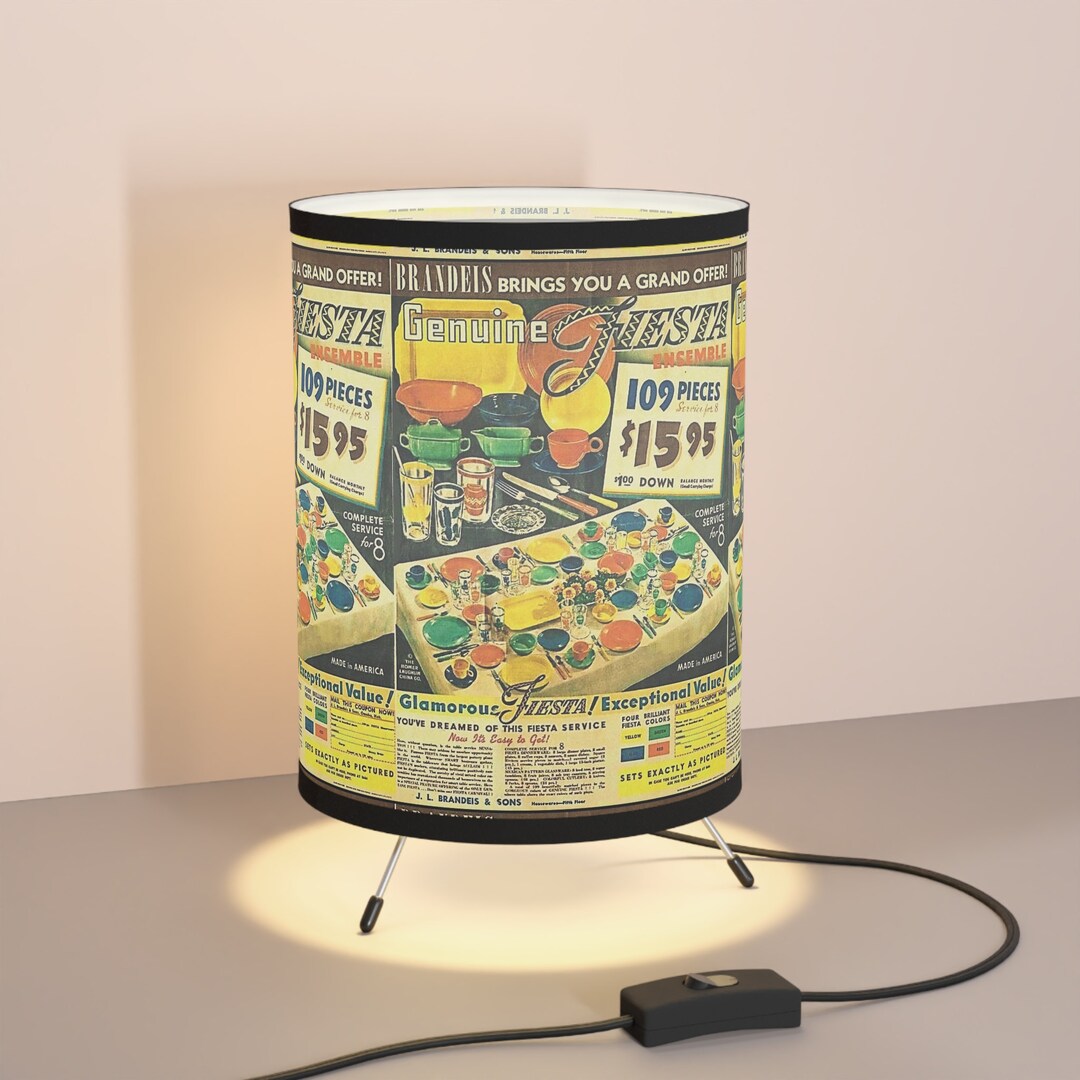 Vintage Fiesta Ware Advert Inspired Tripod Lamp With High-res Printed ...