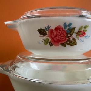 Set JAJ England Pyrex Cottage Rose Casserole 505 + 509 + 513 Vintage ...