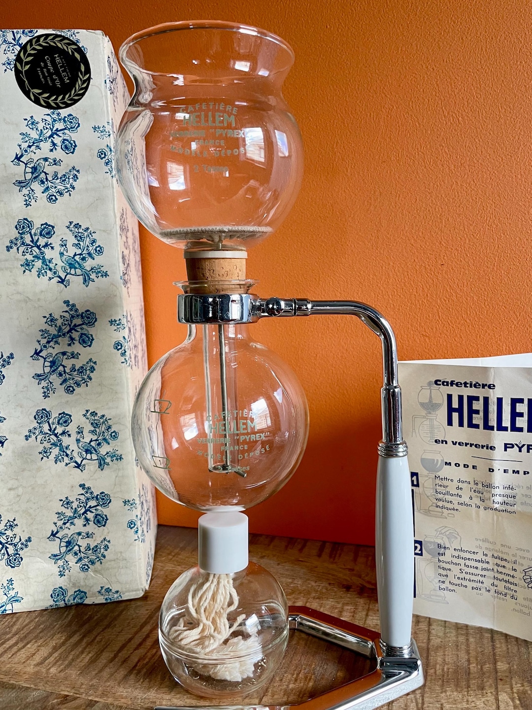 Vintage Hellem Cafetière in Pyrex Glass With Chrome Stand – New in Box ...