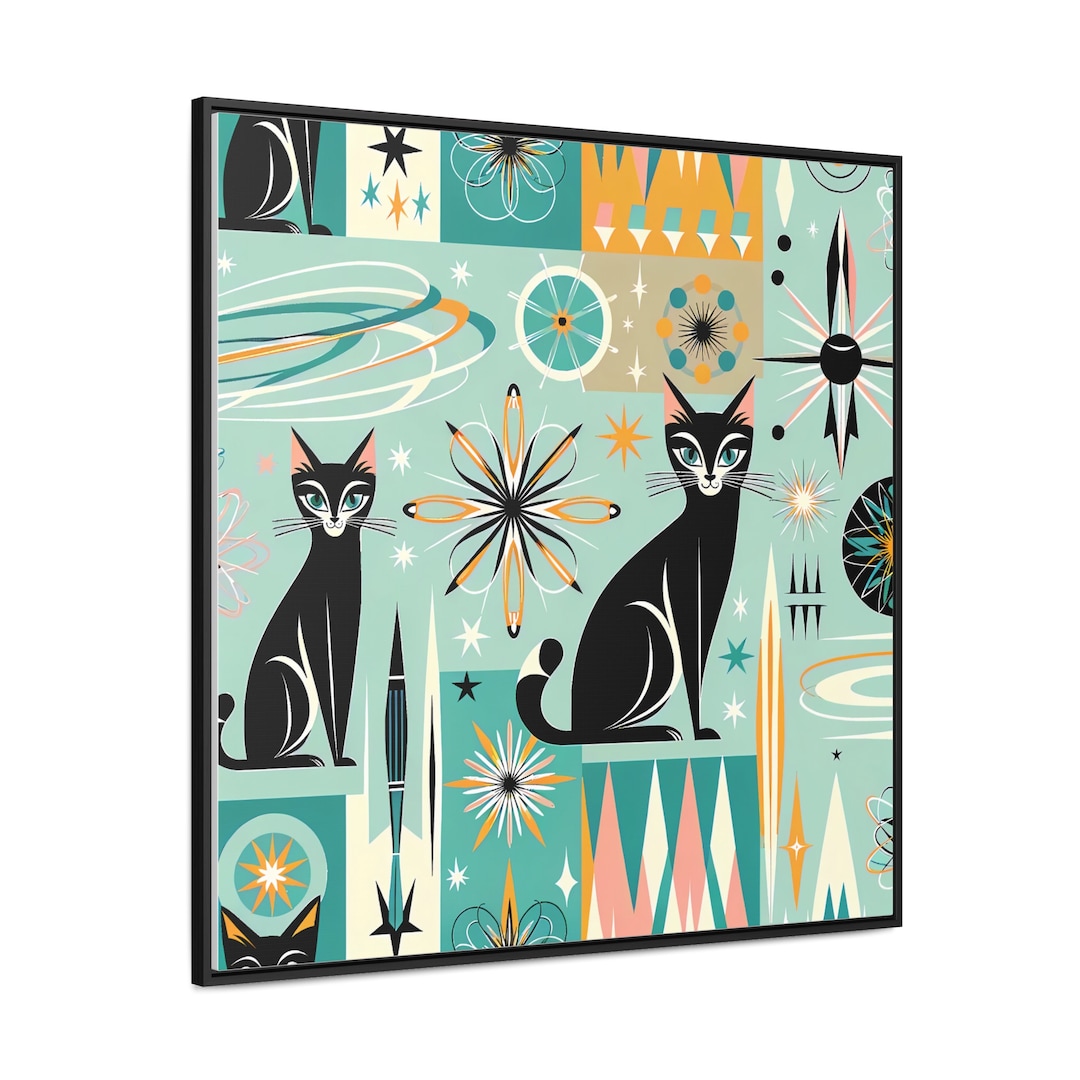 Mid-century Modern Atomic Cats Canvas Art - Retro Space Age Wall Decor ...
